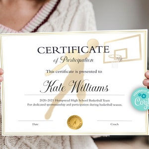 Editable Girls Basketball Certificate of Participation Template ...