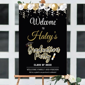 Printable Graduation Welcome Sign Template, Black Gold Printable ...