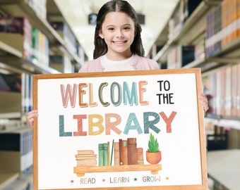 Welcome Library School Sign, Classroom Decor, Printable School Library ...