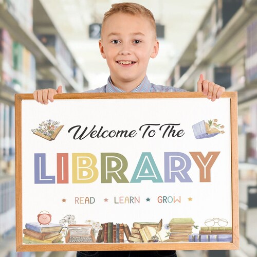Welcome Library School Sign Printable School Library Poster - Etsy