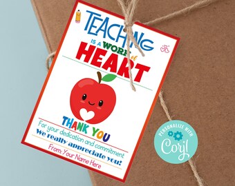 Printable Teaching is A Work of Heart Tags Teacher Gift Tags - Etsy