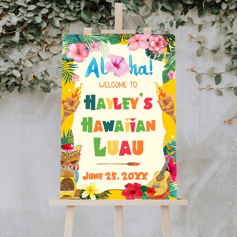 Editable Luau Party Decorations - Hawaiian Theme Welcome Sign, Tropical ...