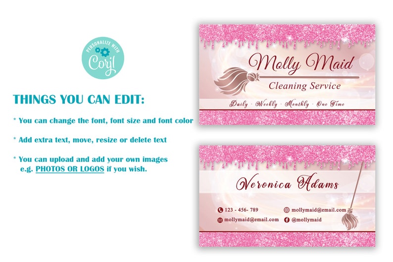 Cleaning Service Business Card Template Woman Owned Cleaning | Etsy
