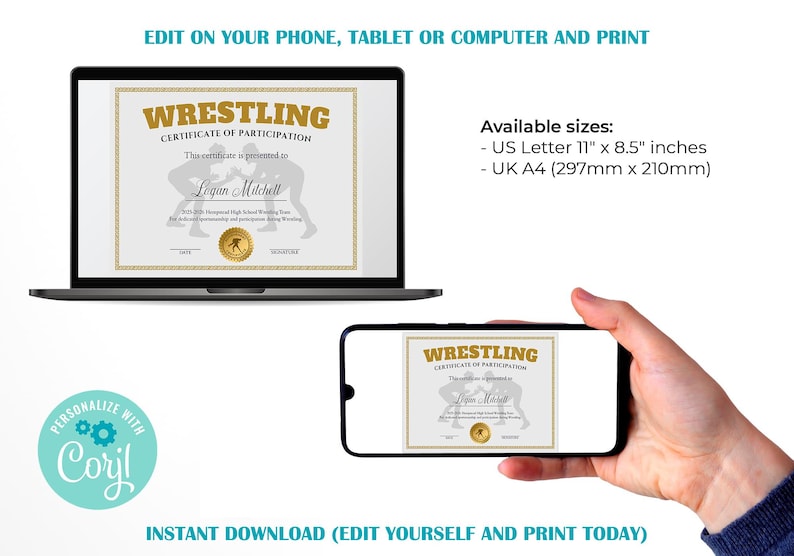 Editable Sports Award Ceremony Certificate | End of Season Wrestling ...
