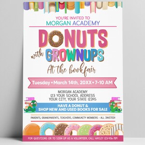Donuts With Grownups Bookfair Flyer, Nonprofit School PTO PTA Event ...