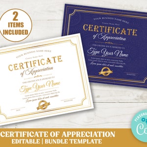 Certificate of Appreciation Bundle, DIY Royal Blue and White ...