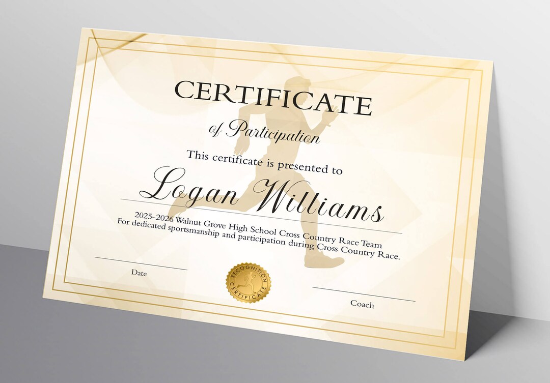 Printable Cross Country Certificate Template for Boys, Track and Field ...
