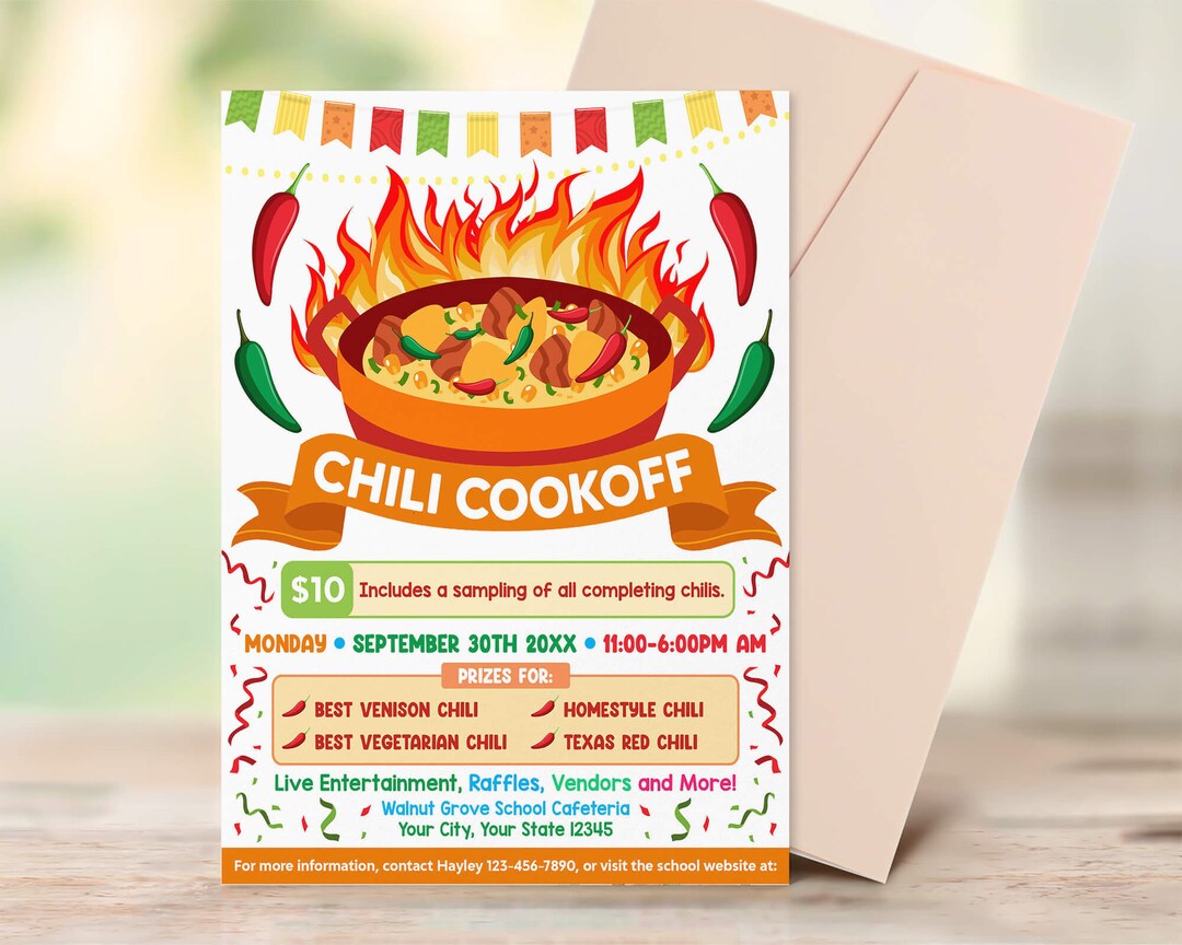 Chili Cookoff Fundraiser Flyer, Chili Cook off Contest Poster, PTA PTO ...
