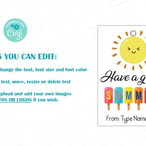 EDITABLE Summer Gift Tag, Have a Great Summer Tag From Teacher, Cute ...