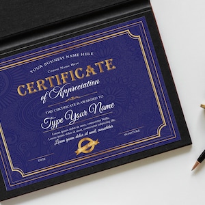 Editable Certificate of Appreciation Royal Blue and Gold, Elegant ...