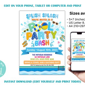 Pool Party Invitation Boy, Splish Splash Pool Party Invite, Summer ...