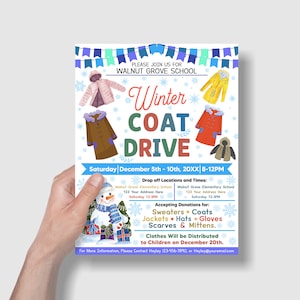Editable Winter Coat Drive Flyer Template, DIY Charity Church ...