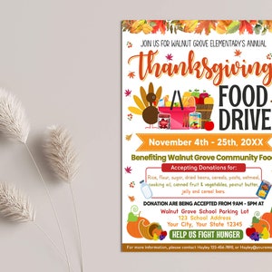 Editable Thanksgiving Food Drive Flyer, Fall Food Drive Flyer, Autumn ...