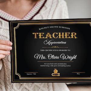 Editable Elegant Teacher Appreciation Certificate Black, Teacher ...