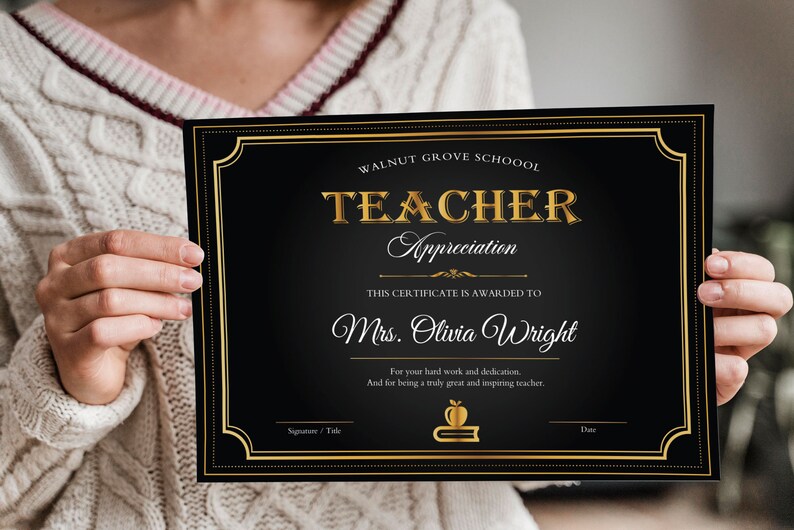 Editable Elegant Teacher Appreciation Certificate Black, Teacher ...