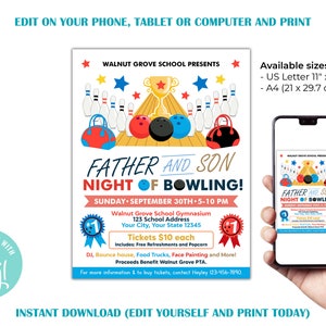 Editable Father and Son Bowling Night Flyer, PTO PTA School Flyer ...