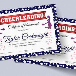Editable Cheer Certificates, Cheerleader Certificate Red and Blue Set ...