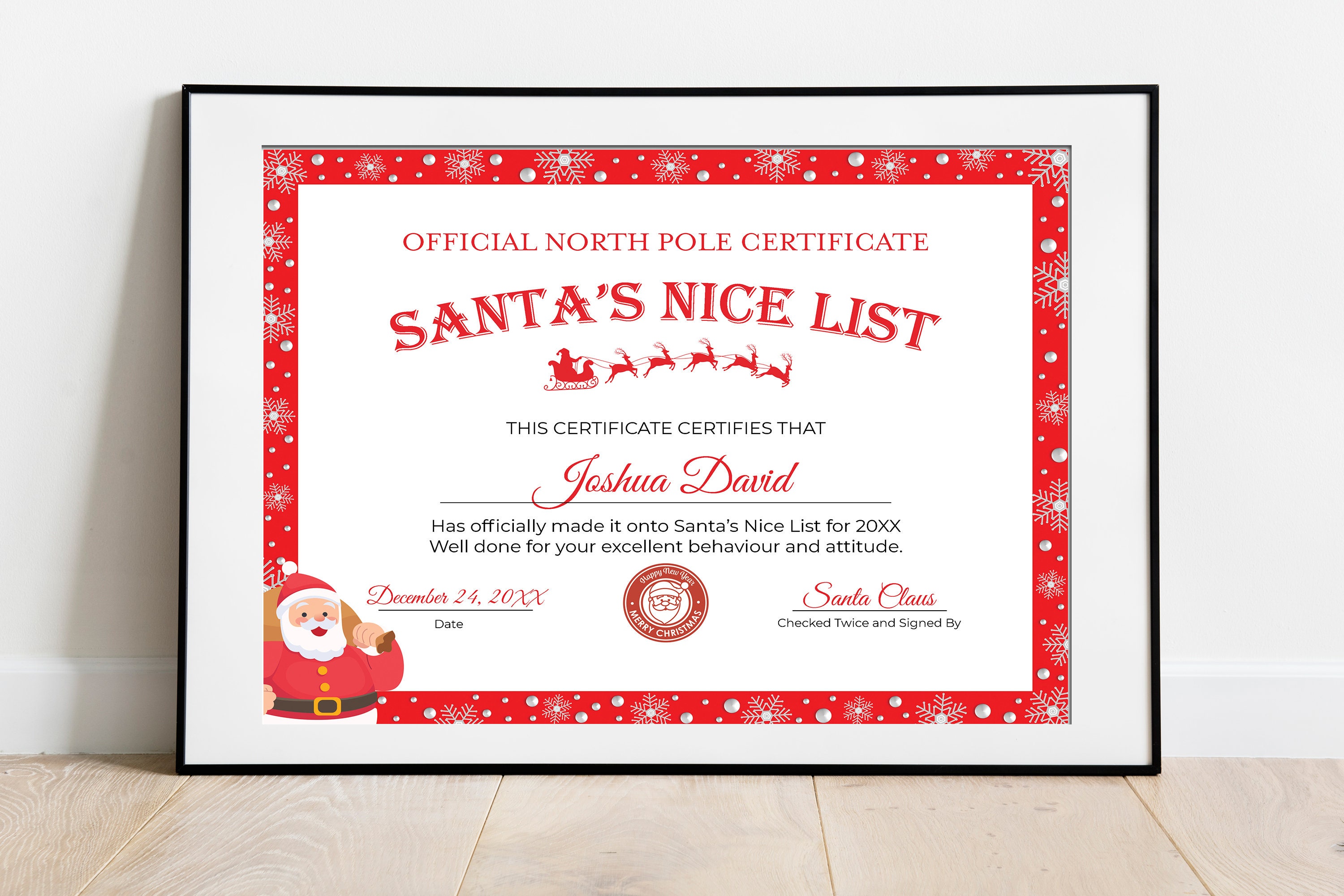 Downloadable Christmas Nice List Certificate From Santa, Red White ...