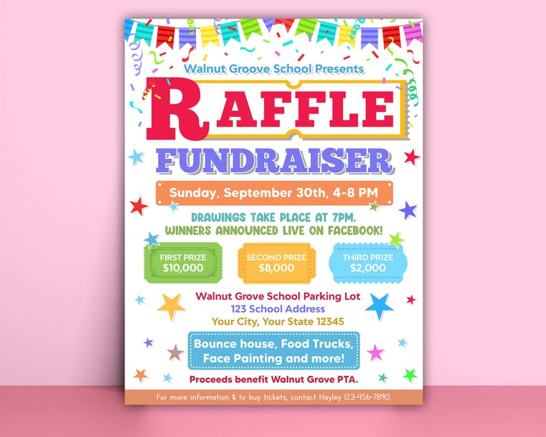 Editable Raffle Fundraiser Flyer, School Pto Pta Church Fundraiser ...
