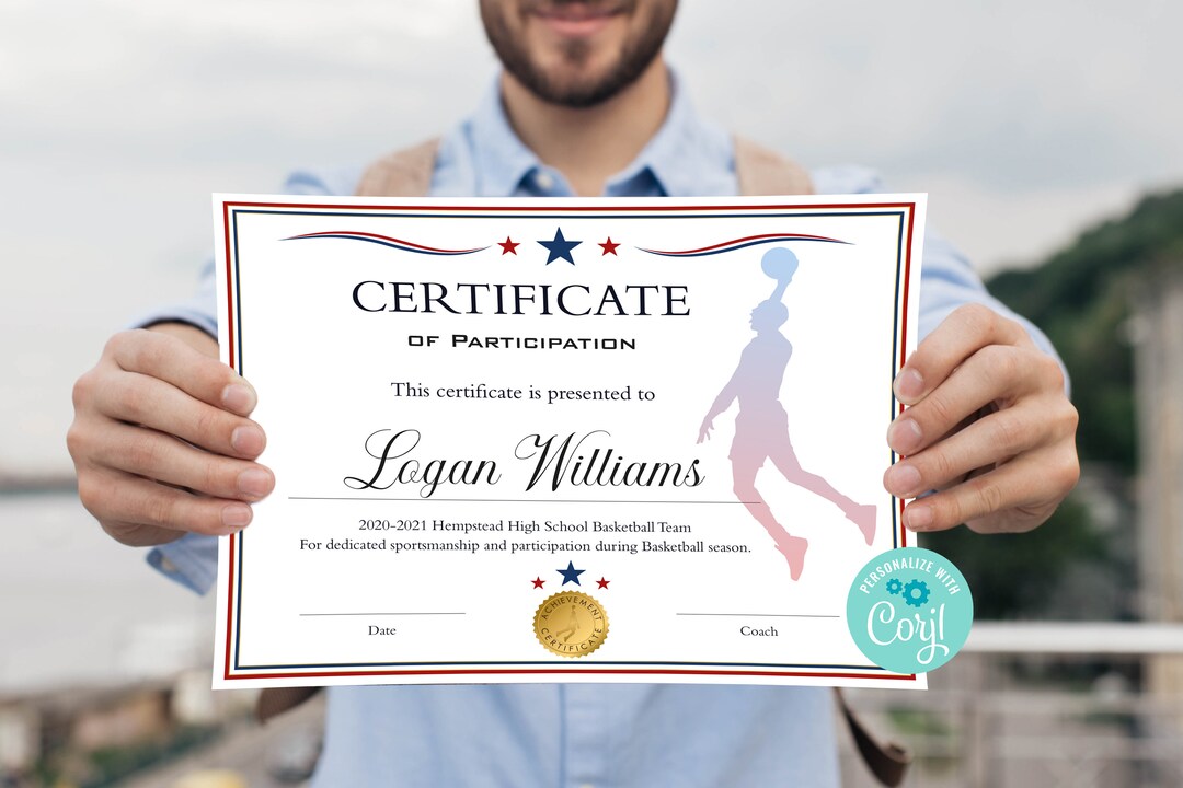 Red White Blue Boys Basketball Certificate Template, Editable ...