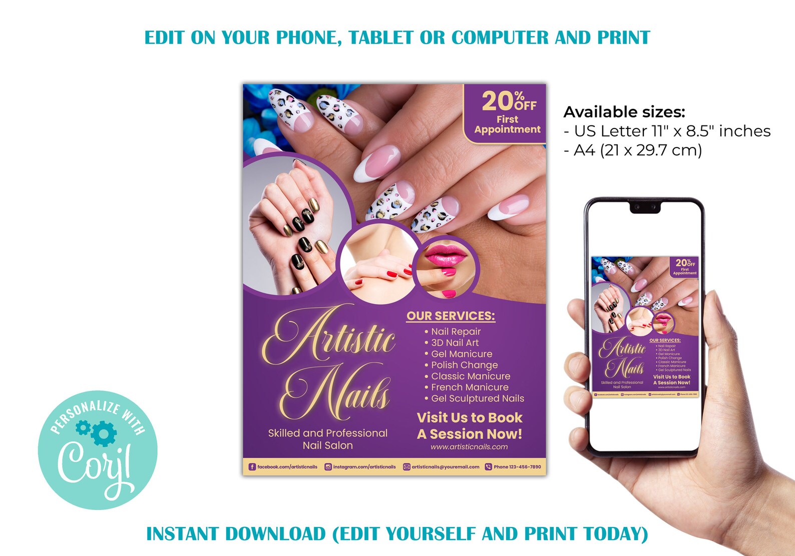 Nail Flyer Template Editable Nail Salon Flyer Nail Tech - Etsy