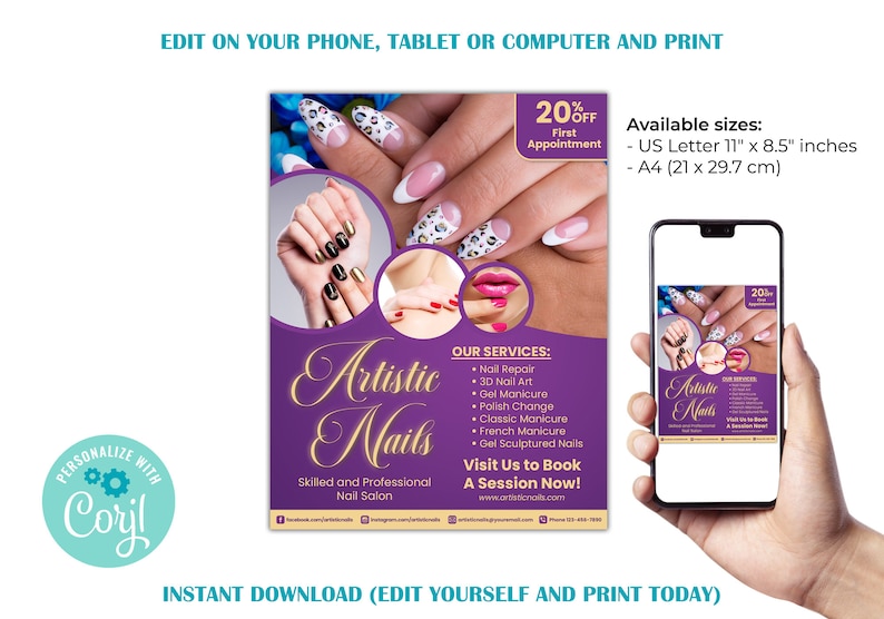 Nail Flyer Template Editable Nail Salon Flyer Nail Tech - Etsy