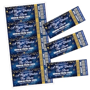 Editable A Night Under the Stars Prom Ticket, School Dance Flyer Prom ...