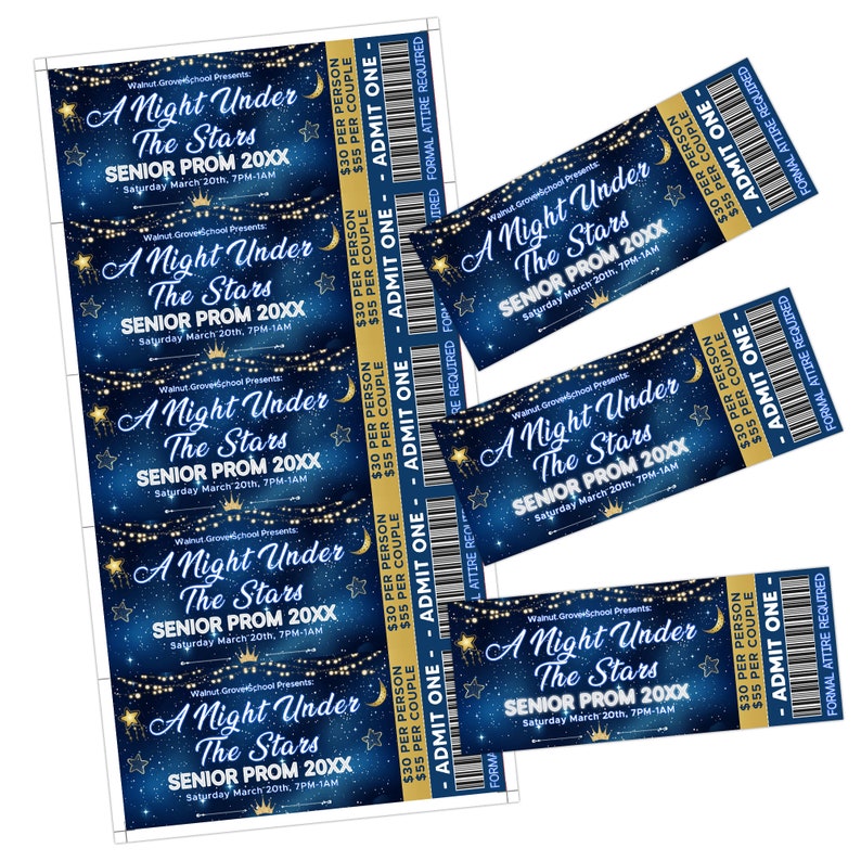 Editable A Night Under the Stars Prom Ticket, School Dance Flyer Prom ...