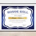 Editable Honor Roll Certificate Template, Royal Blue School Award ...