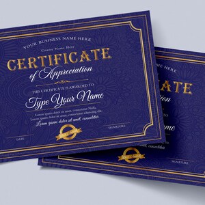 Certificate of Appreciation Bundle, DIY Royal Blue and White ...