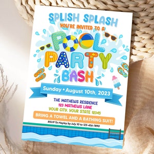 Pool Party Invitation Boy, Splish Splash Pool Party Invite, Summer ...