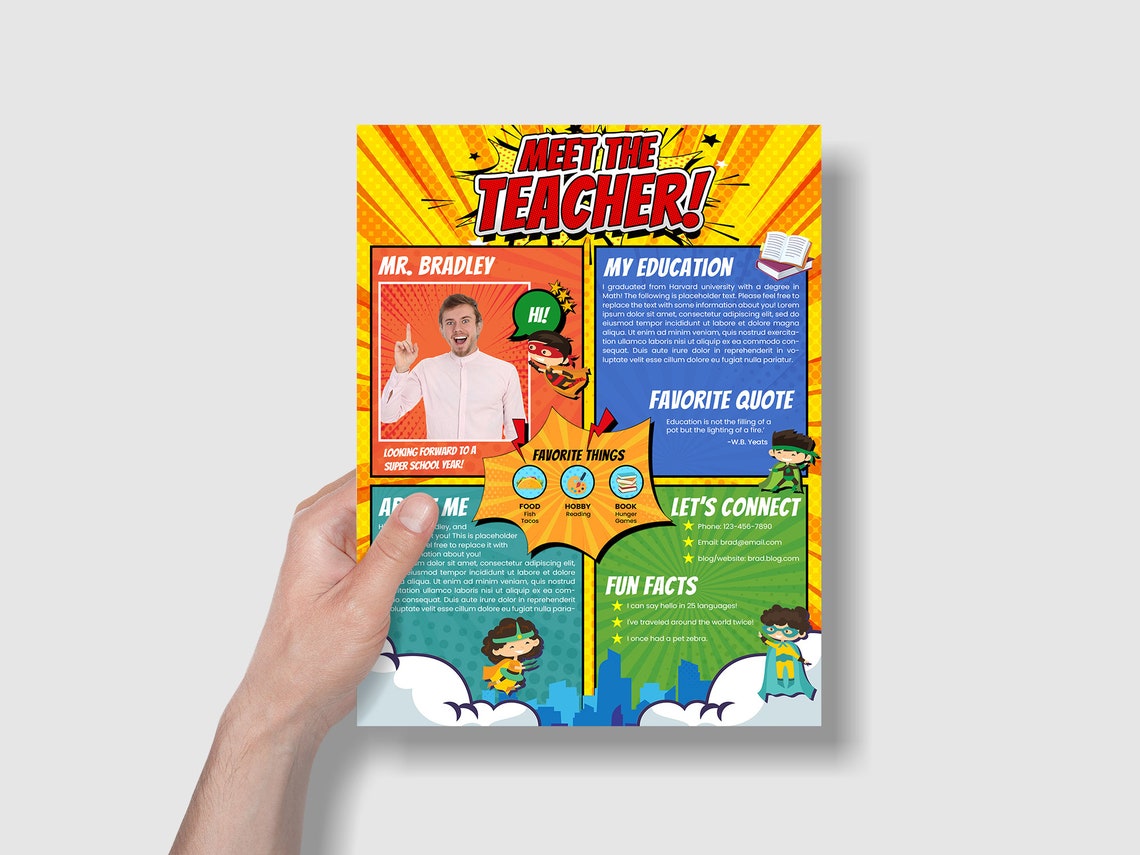 Meet the Teacher Template Superhero Theme, Photo Teacher Letter ...