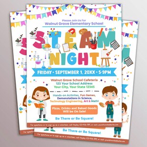 Editable STEAM Night Flyer, PTO PTA School Flyer, Science Tech ...
