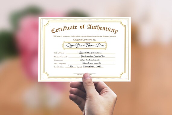 EDITABLE Certificate of Authenticity for Artwork GOLD 4 Certificate Per ...