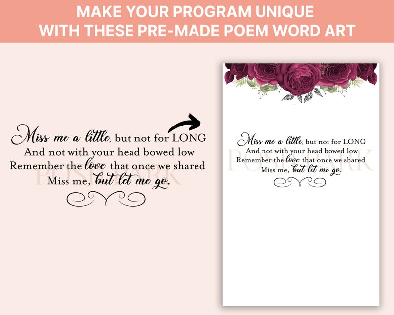 Funeral Program Poem Word Art, Miss Me A Little but Not for Long Pre ...