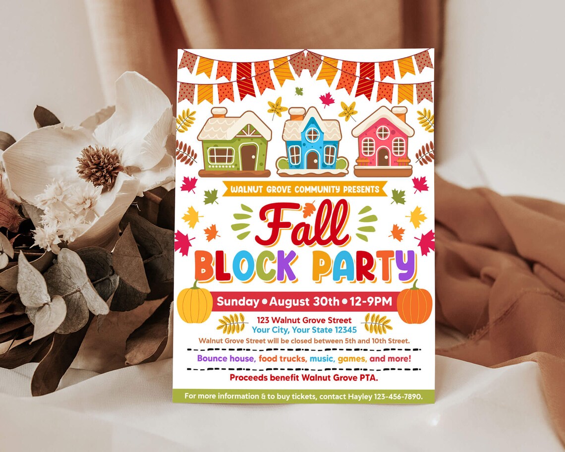 Editable Fall Block Party Flyer, Thanksgivinghalloween Invitation ...