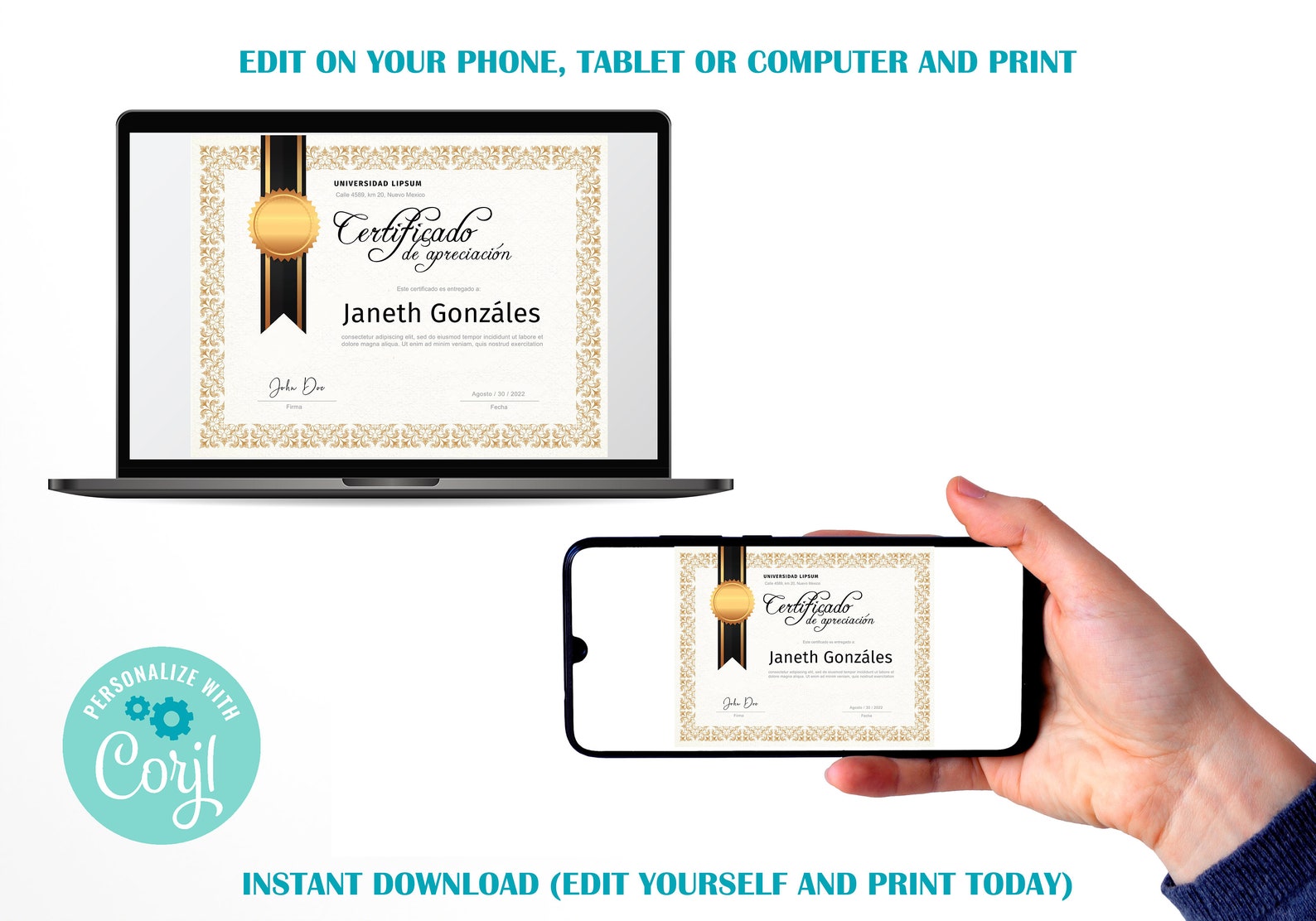 Certificado De Apreciación EDITABLE Elegant Design School Office Award ...