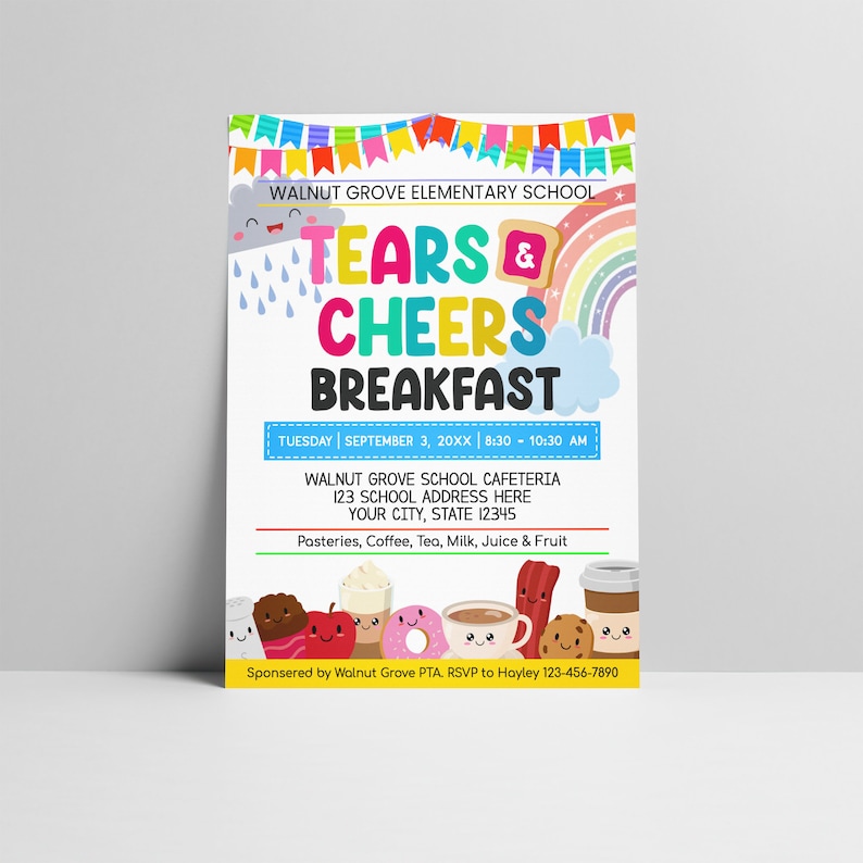 EDITABLE Tears and Cheers Breakfast Invitation, Back to School PTA PTO ...