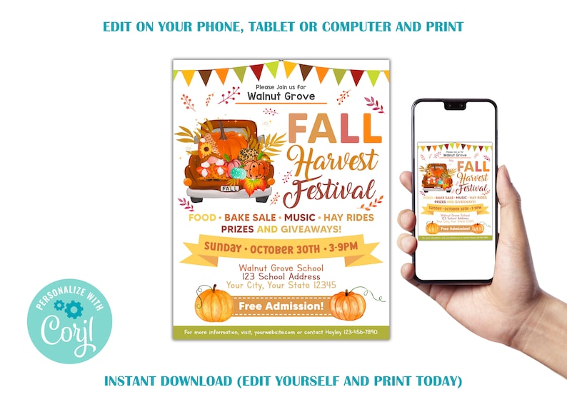 Editable Fall Harvest Festival Flyer School Church Community - Etsy