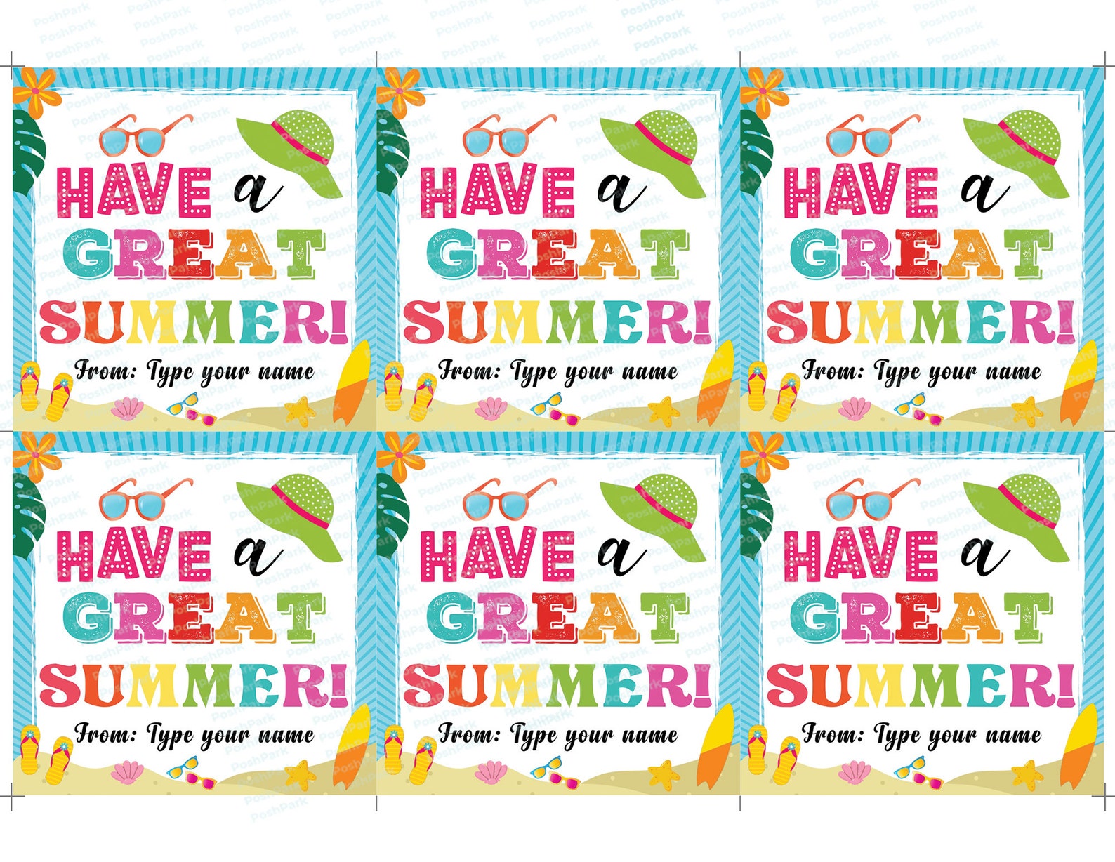 Editable Have a Great Summer Treat Bag Topper With Name End - Etsy