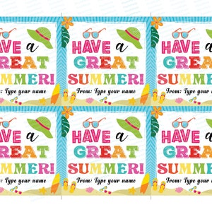 Editable Have a Great Summer Treat Bag Topper With Name, End of Year ...