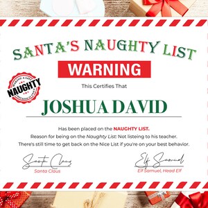 Editable Santa Warning Letter, Printable Santa Naughty List Certificate ...