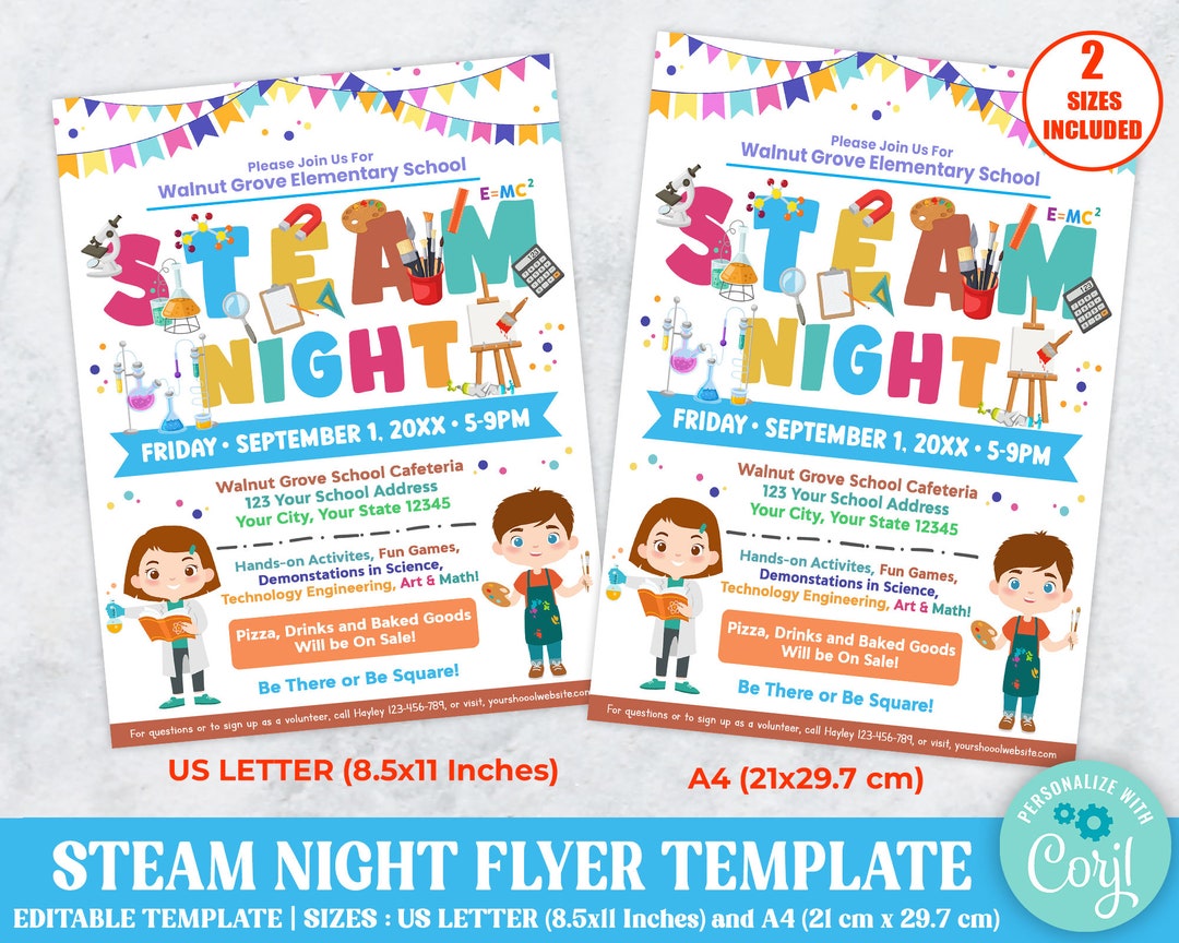 Editable STEAM Night Flyer, PTO PTA School Flyer, Science Tech ...