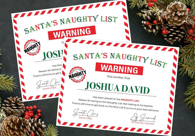 Editable Santa Naughty Nice List Certificate Bundle, Set of 2 Christmas ...