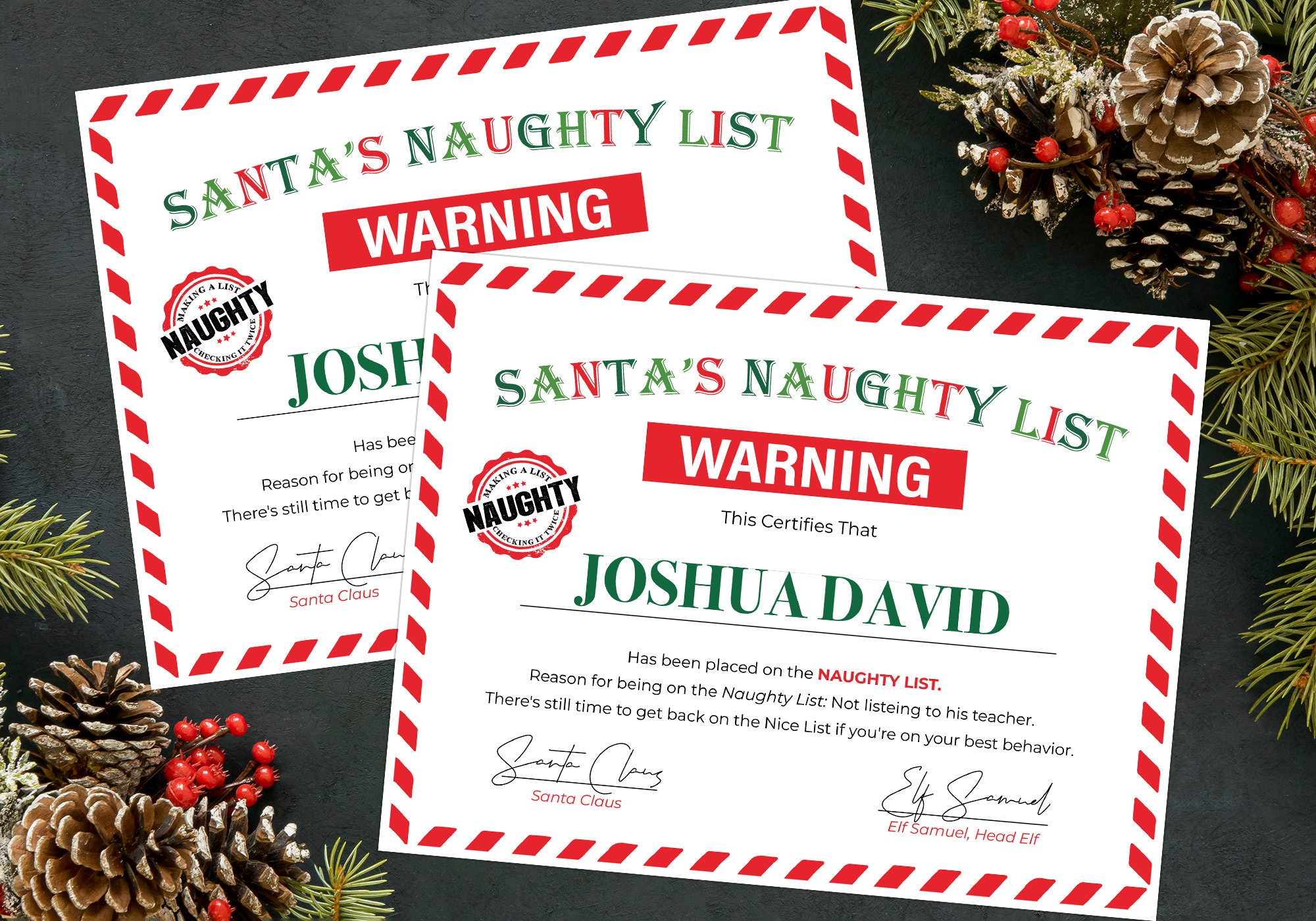 Editable Santa Naughty Nice List Certificate Bundle, Set of 2 Christmas ...