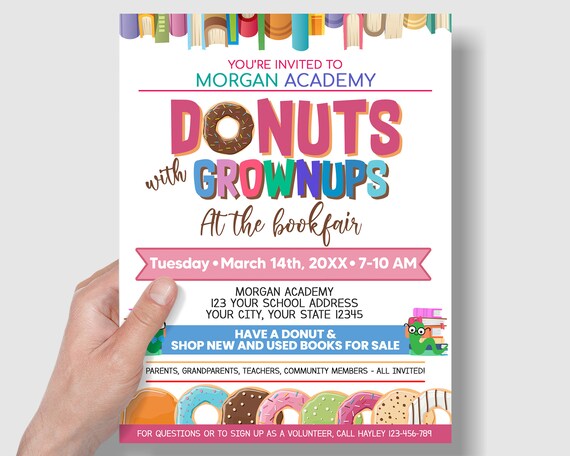 Donuts With Grownups Bookfair Flyer, Nonprofit School PTO PTA Event ...