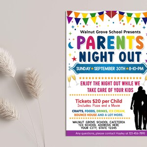 Editable Parents Night Out Flyer Template, School Family Fundraiser ...
