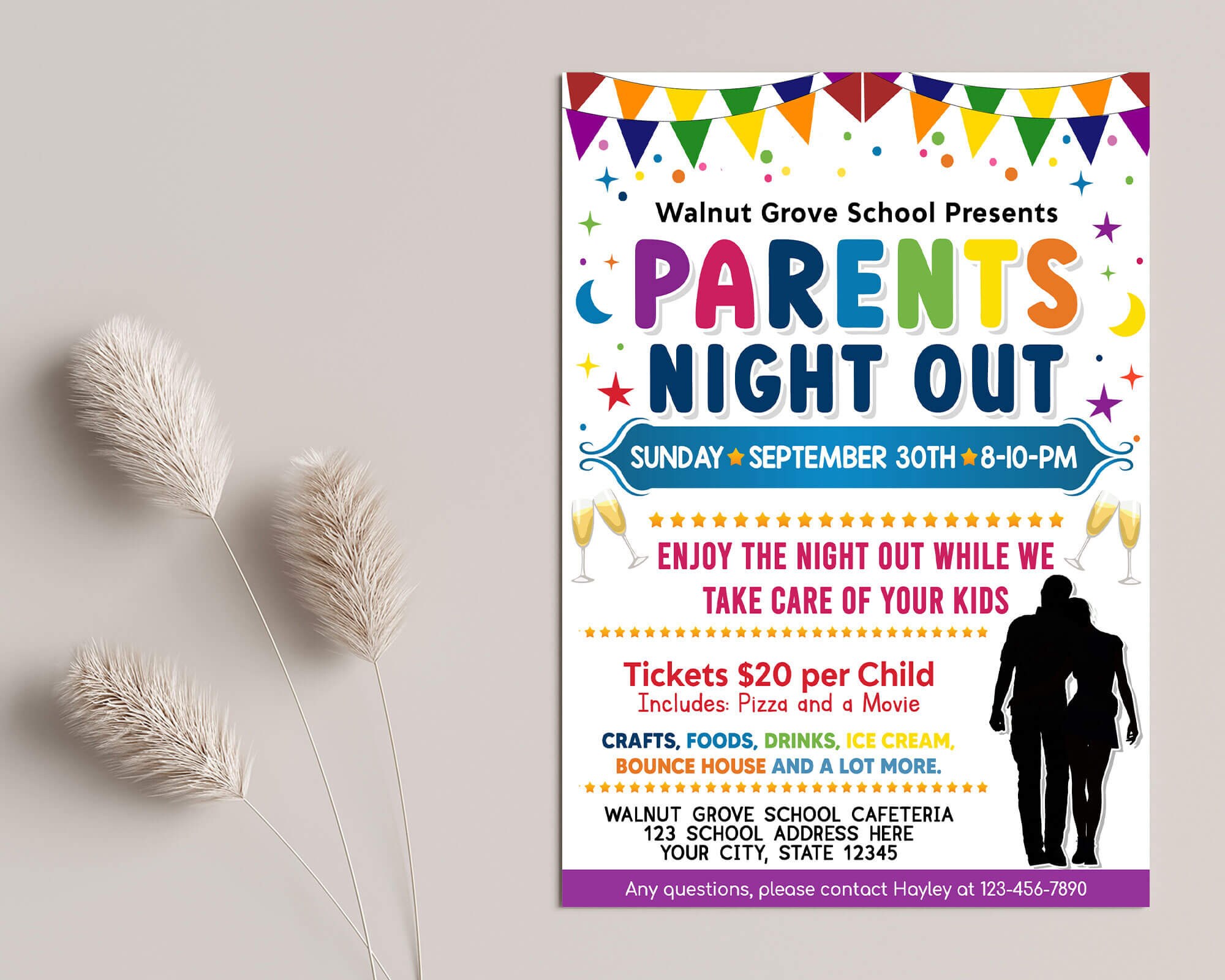 Editable Parents Night Out Flyer Template, School Family Fundraiser ...