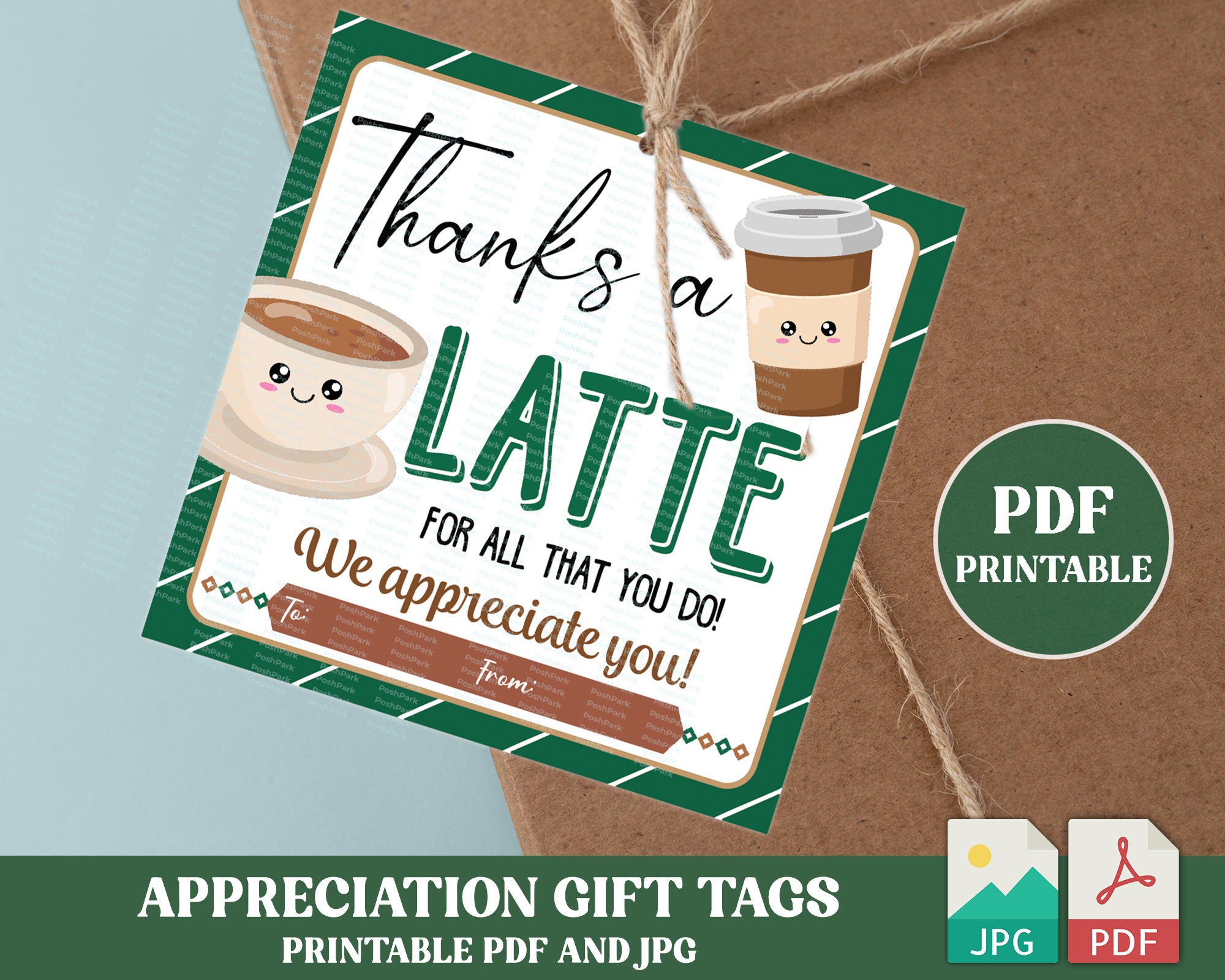 PDF Thanks A Latte Tag Download Staff Appreciation Tags - Etsy