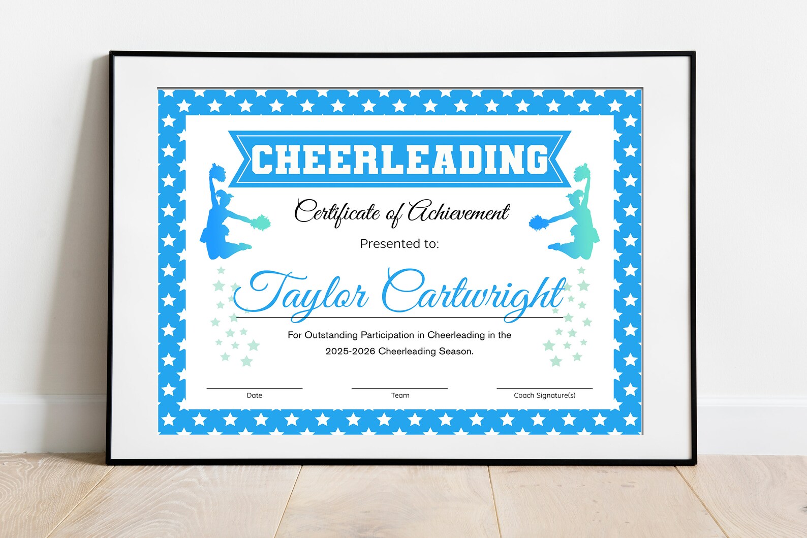 Editable Cheer Certificate Light Blue Cheerleading Gifts - Etsy